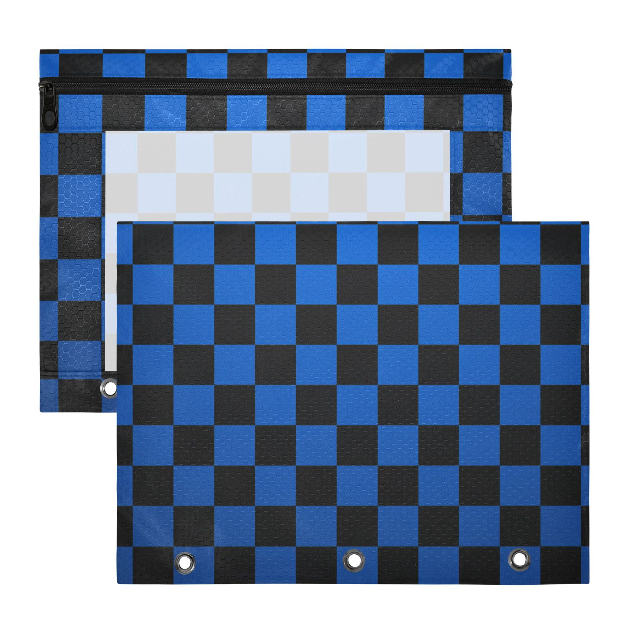Blue and Black Checkerboard Seamless Pattern 3-Ring Binder Pocket with ...