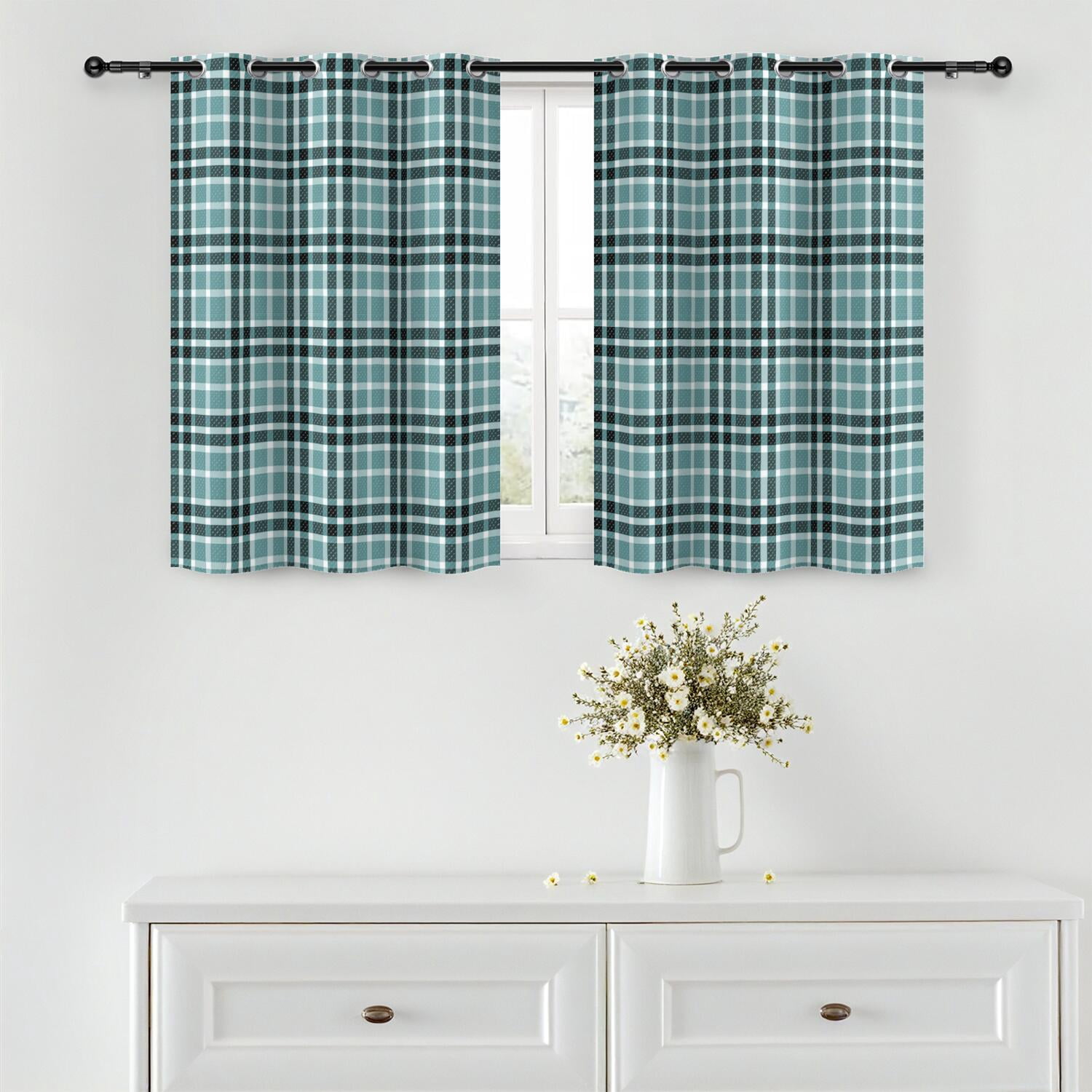 Blue and Black Checkered Pattern Blackout Curtains,Triple Weaved Fabric ...