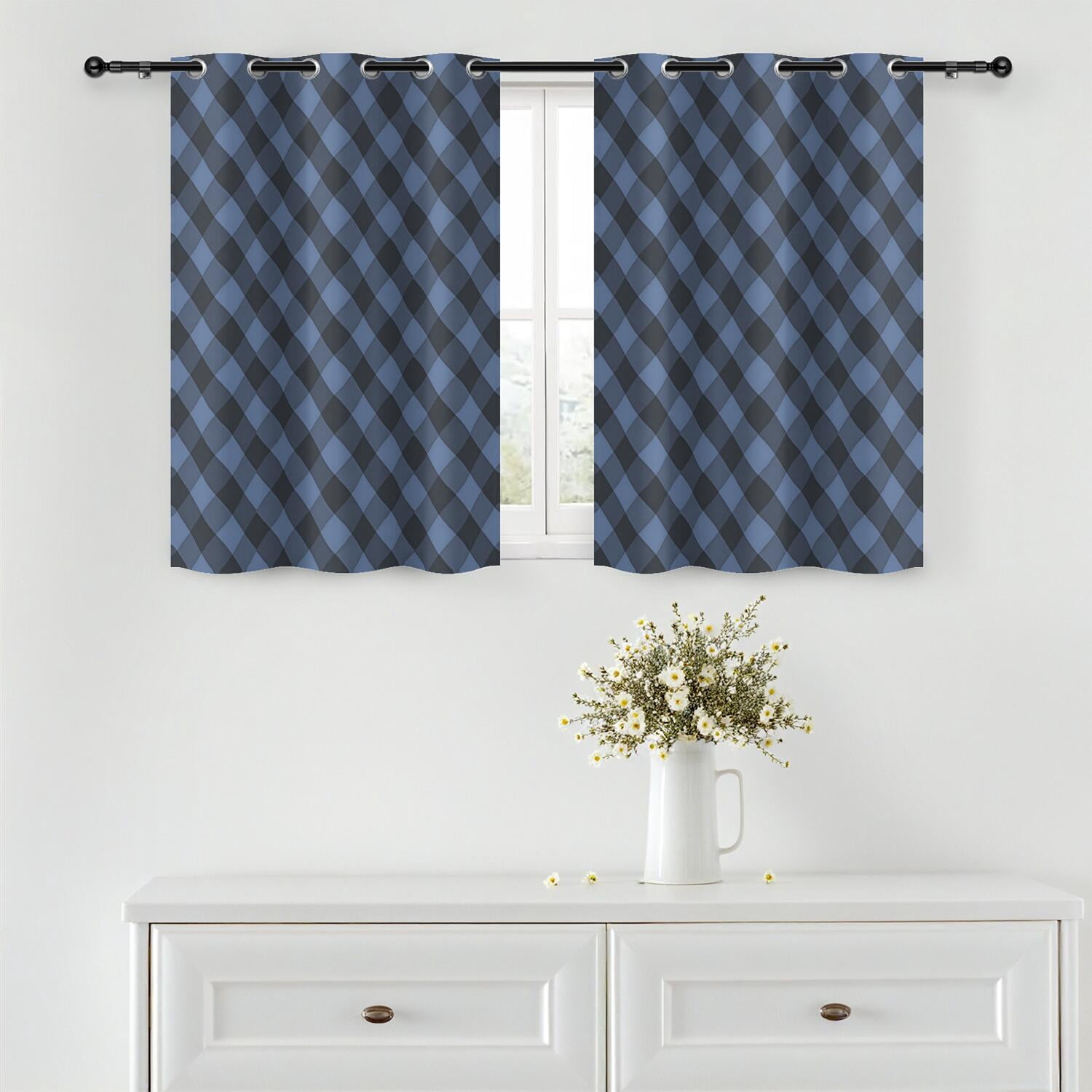 Blue and Black Checkered Pattern Blackout Curtains,Triple Weaved Fabric ...