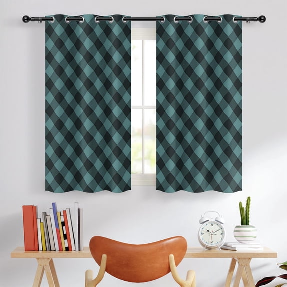 Blue and Black Checkered Pattern Blackout Curtains,Triple Weaved Fabric ...