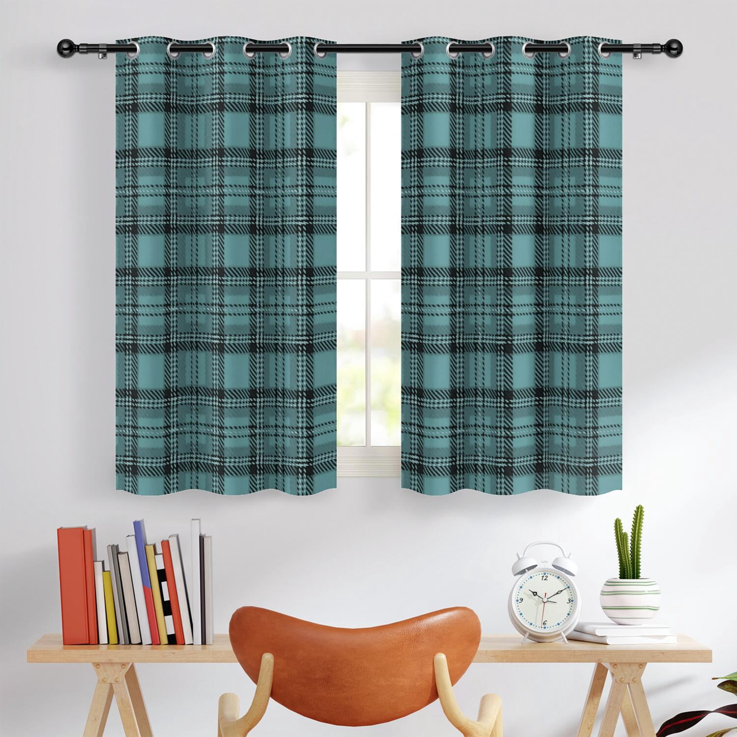 Blue and Black Checkered Pattern Blackout Curtains,Triple Weaved Fabric ...