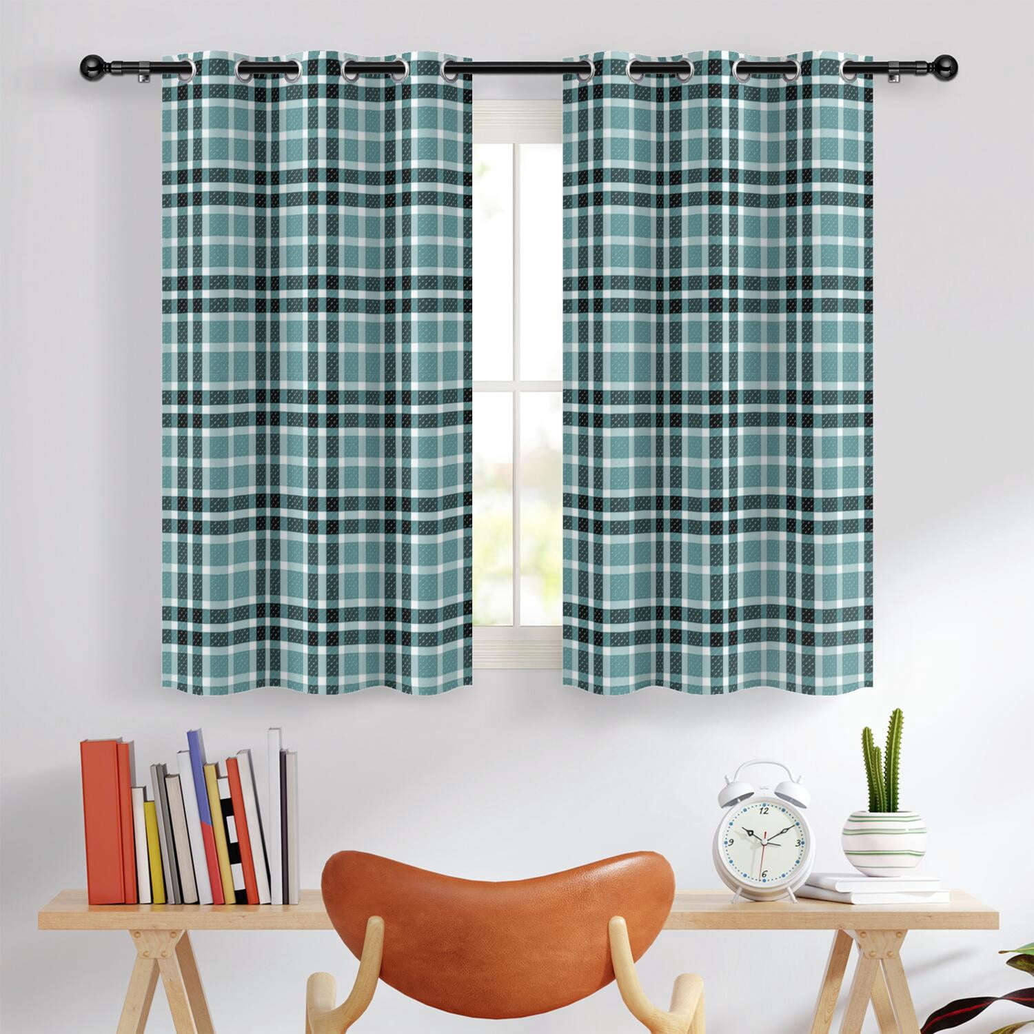 Blue and Black Checkered Pattern Blackout Curtains,Triple Weaved Fabric ...