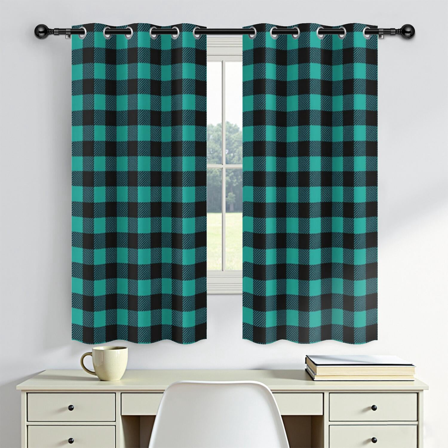 Blue and Black Checkered Pattern Blackout Curtains,Triple Weaved Fabric ...