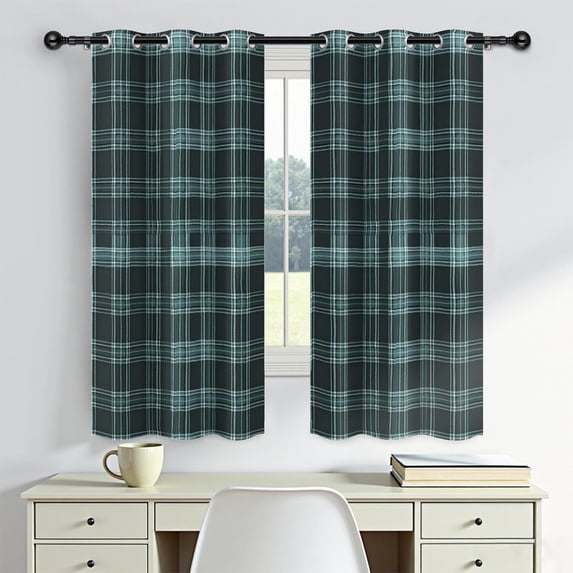Blue and Black Checkered Pattern Blackout Curtains,Triple Weaved Fabric ...