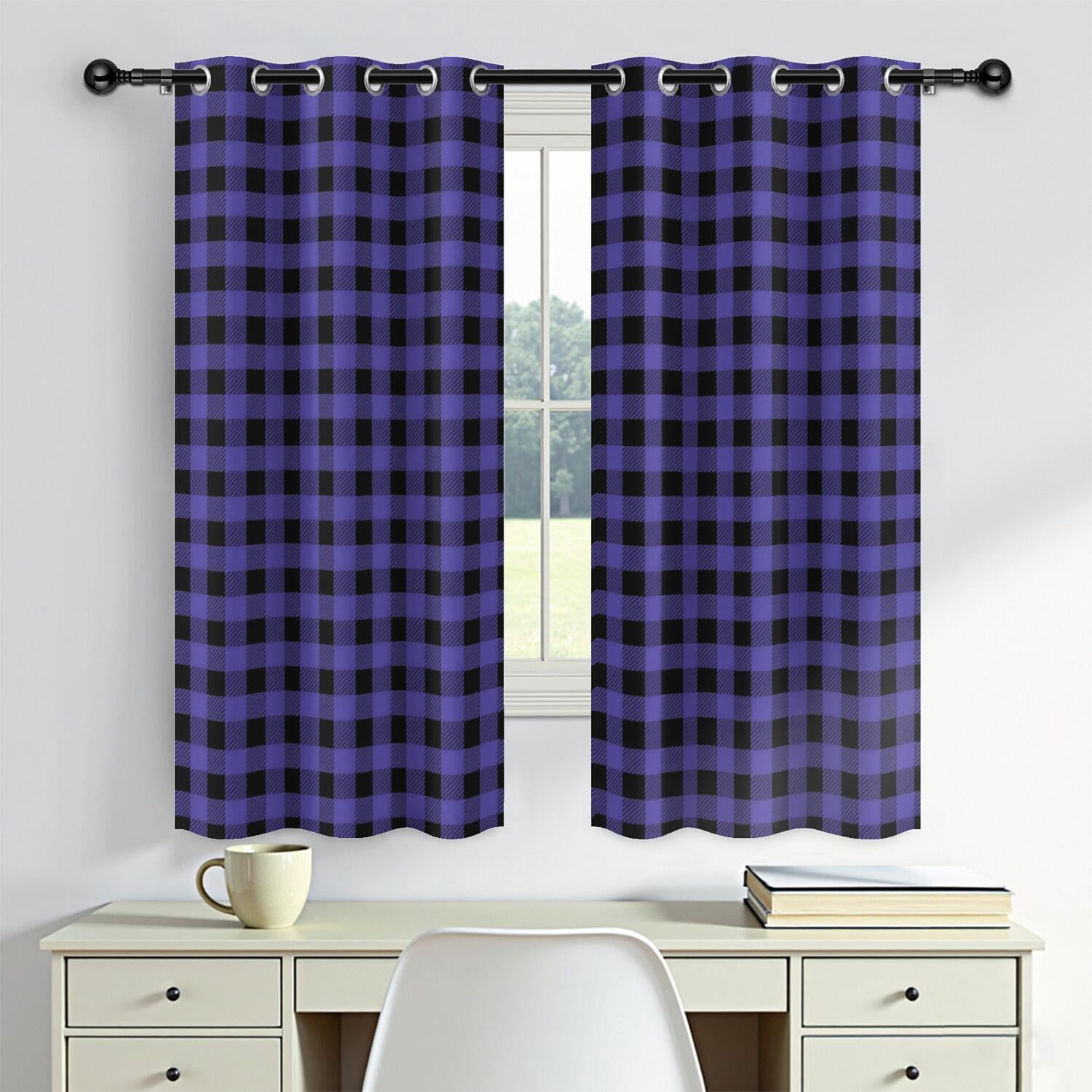 Blue and Black Checkered Pattern Blackout Curtains,Triple Weaved Fabric ...