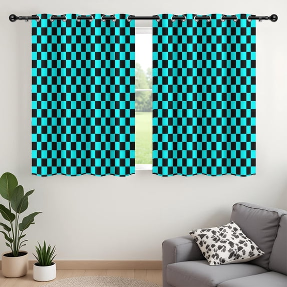 Blue and Black Checkered Pattern Blackout Curtains,Triple Weaved Fabric ...