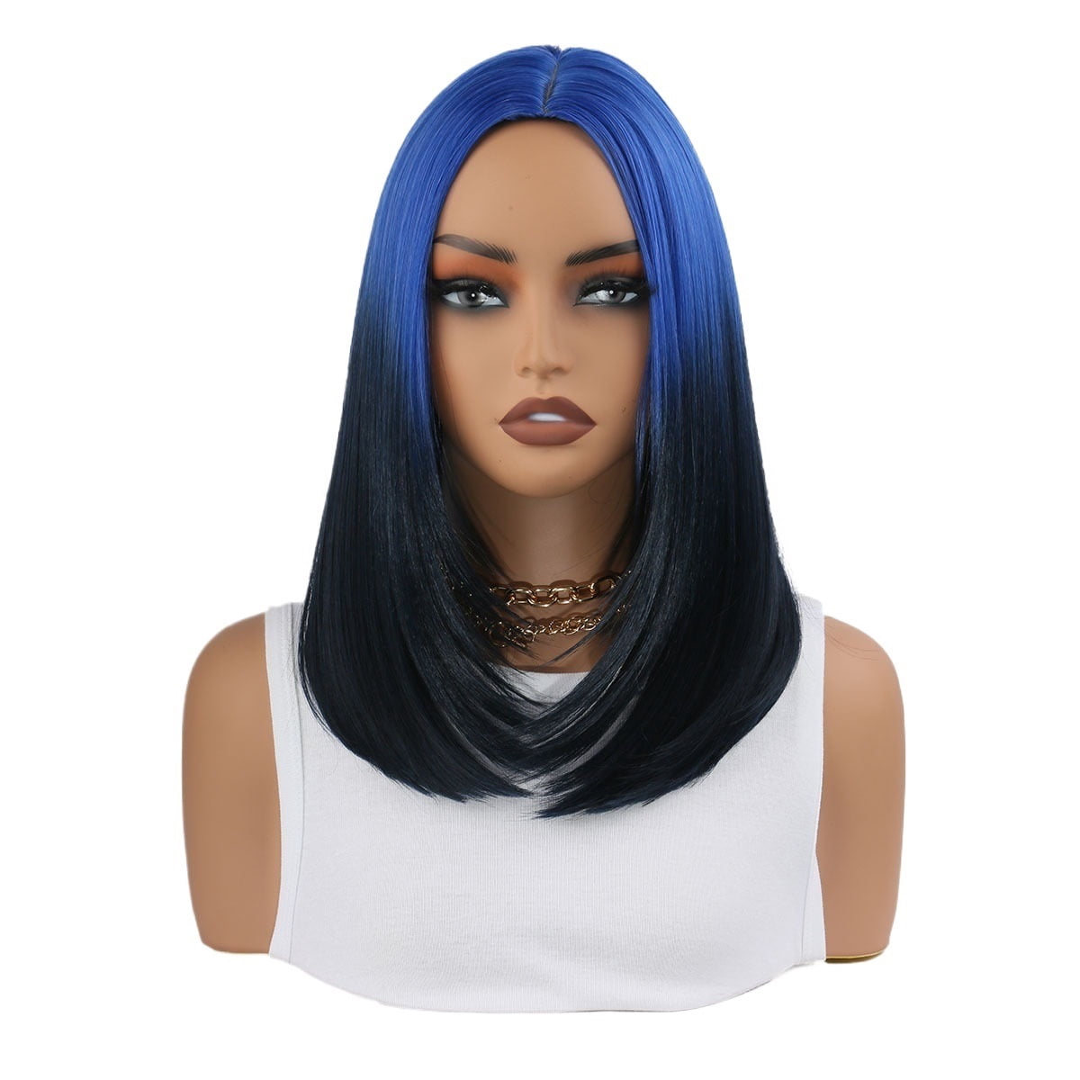 Blue and Black Gradient Hair Wigs for Women - Long Straight High ...