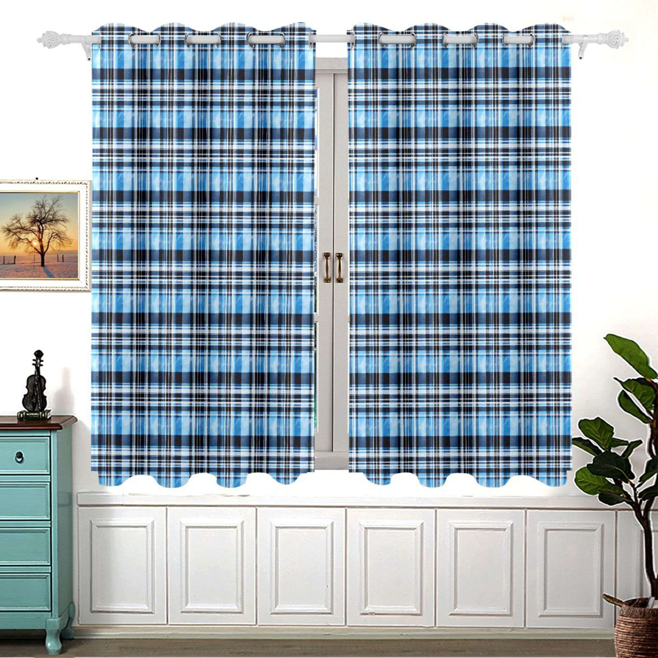 Blue and Black Plaid Blackout Curtains 2 Panels Set Grommet Drapes for ...