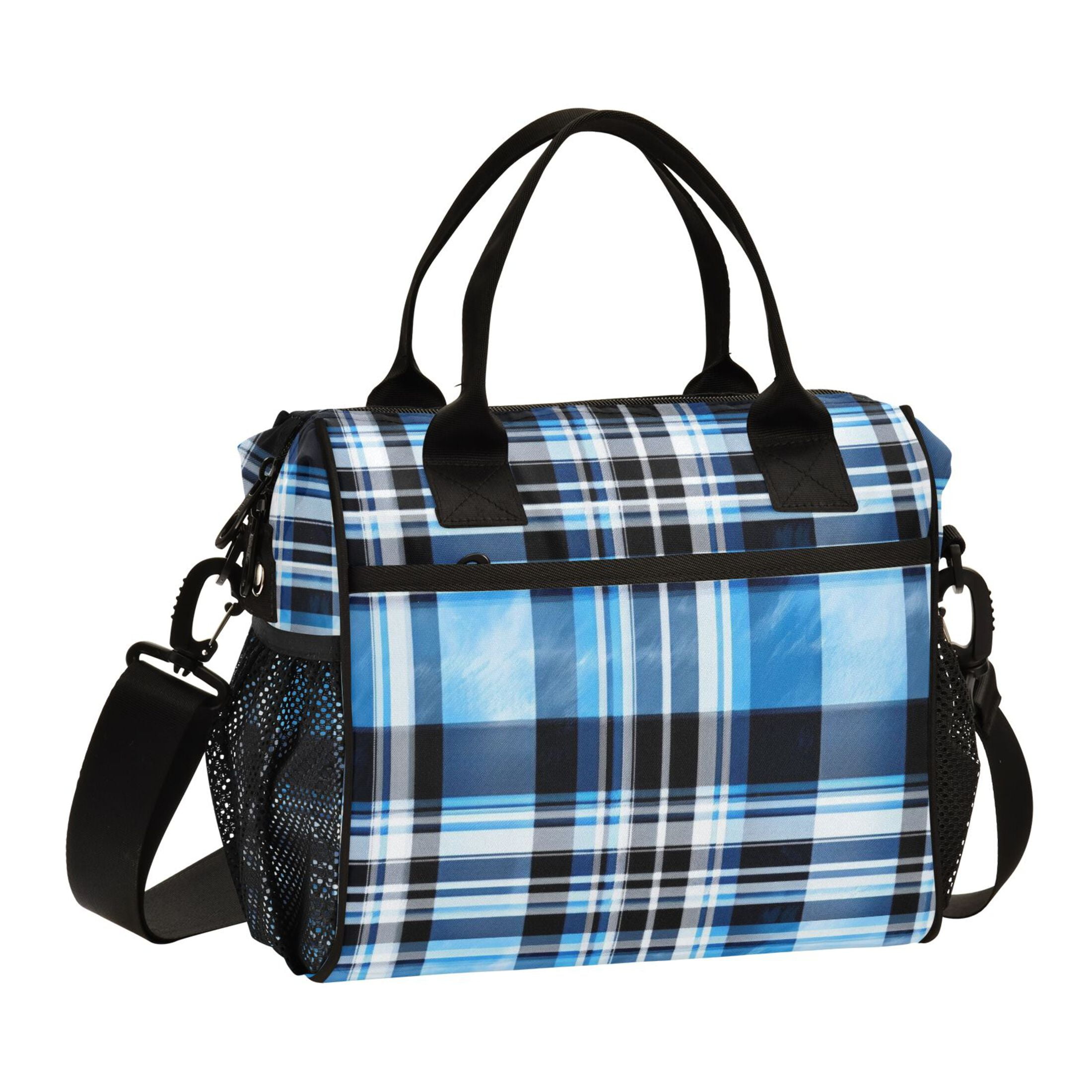 Blue and Black Plaid Lunch Bag Insulated Lunch Box Leakproof Reusable ...