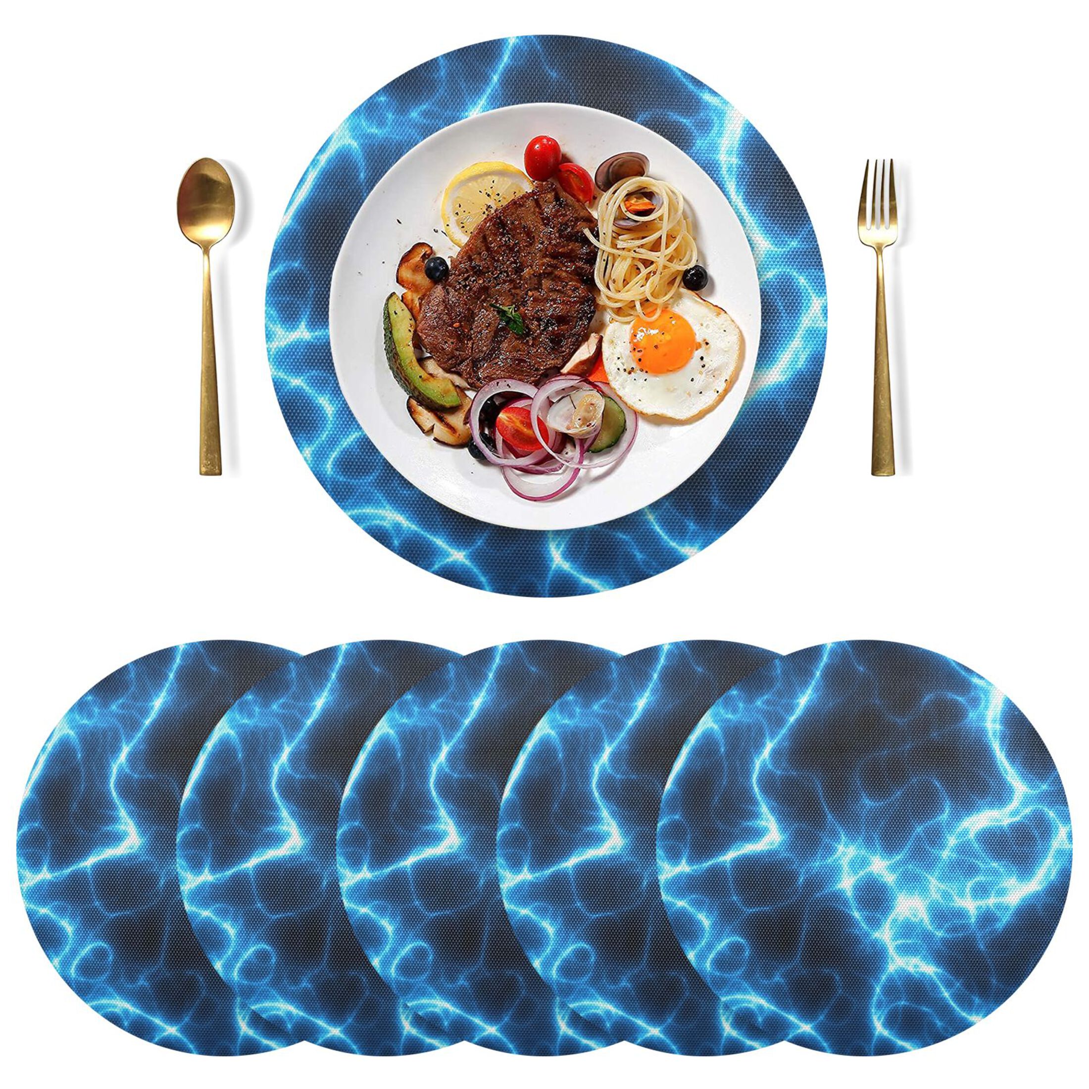 Blue and Black Round Plate Mats Non-Slip Place Mat Washable PVC Table ...
