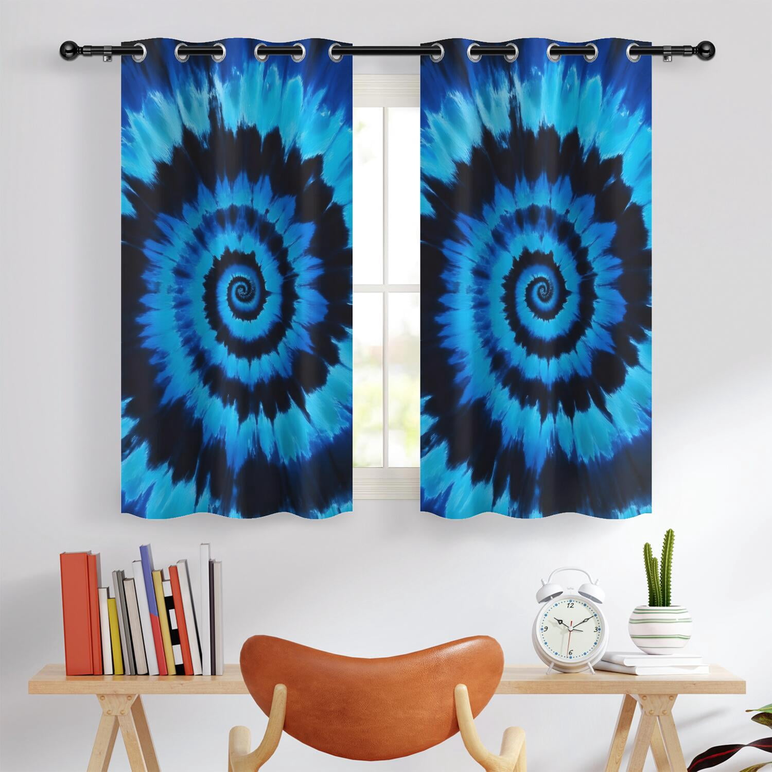 Blue and Black Tie Dye Pattern Blackout Curtains,Triple Weaved Fabric ...