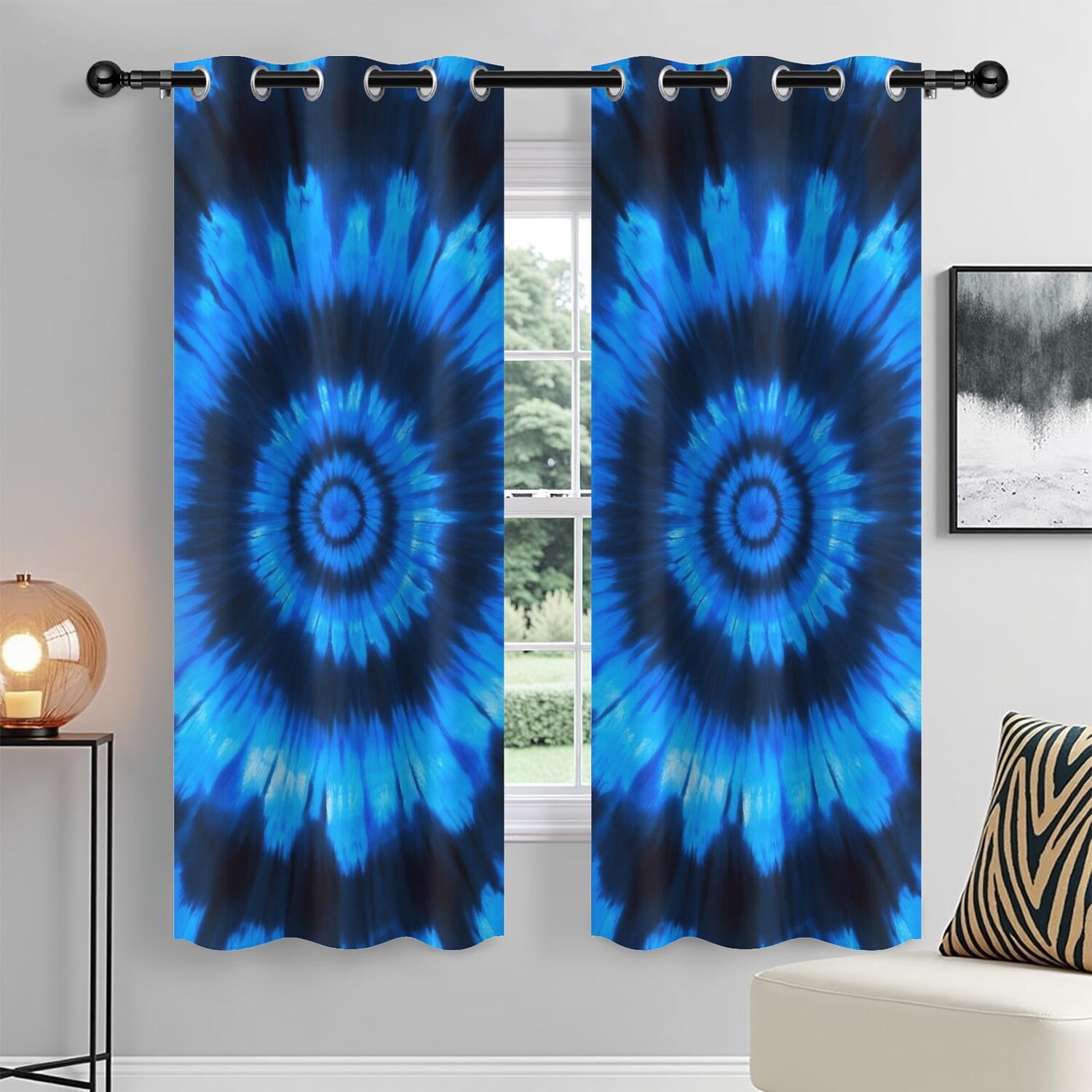 Blue and Black Tie Dye Pattern Blackout Curtains,Triple Weaved Fabric ...