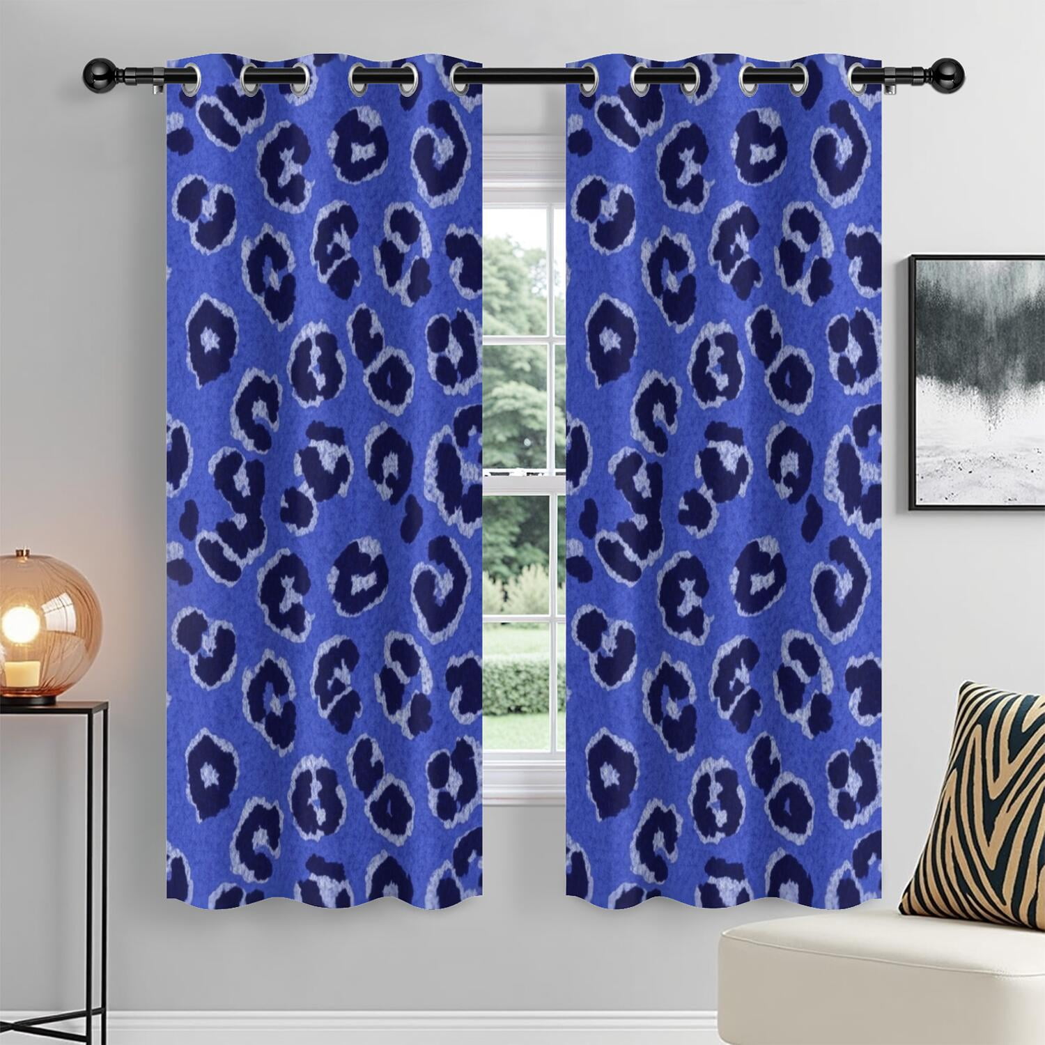Blue and Blue Leopard Print Blackout Curtains,Triple Weaved Fabric ...