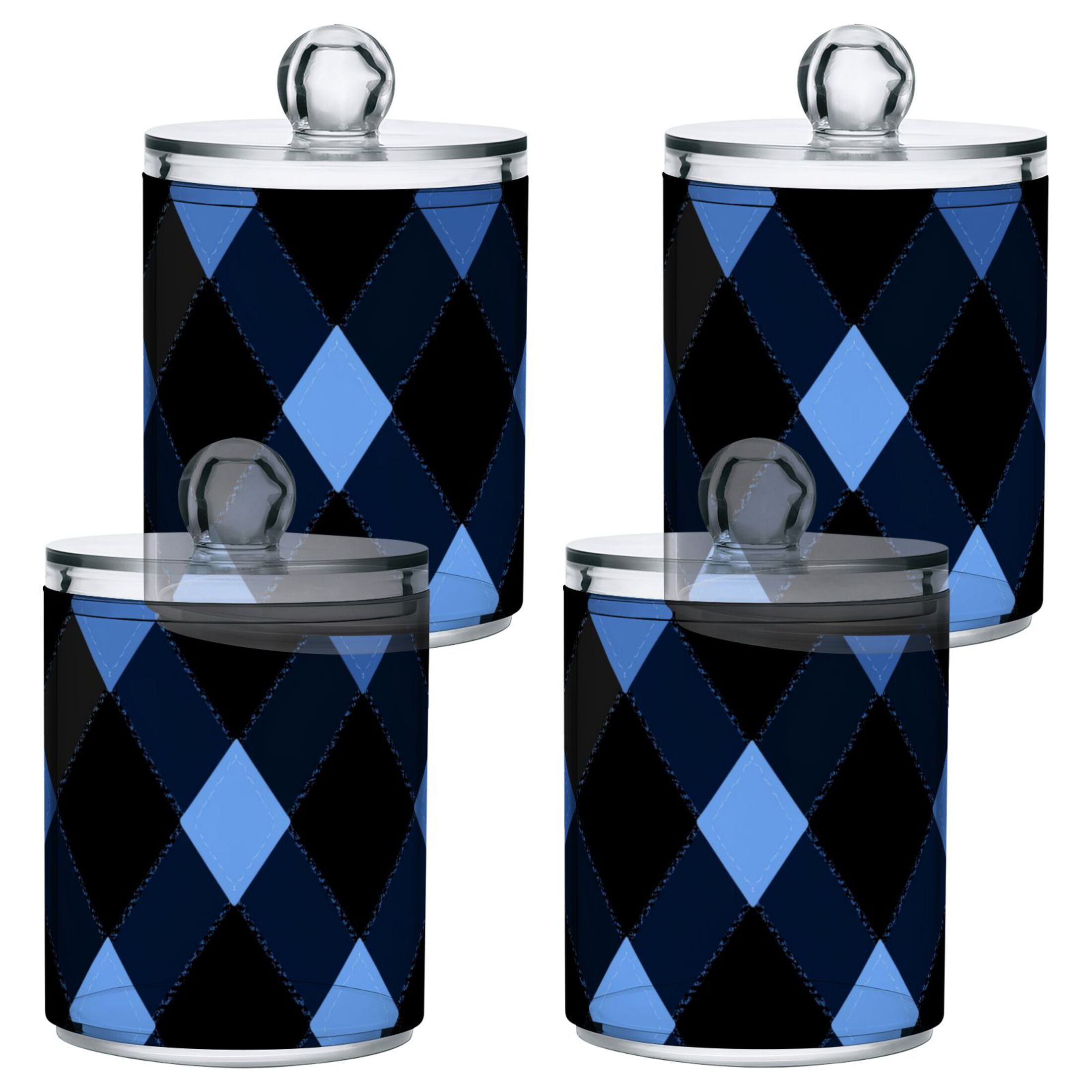 Blue and Blue Rhombus Translucent Plastic Cans Storage Canisters with ...