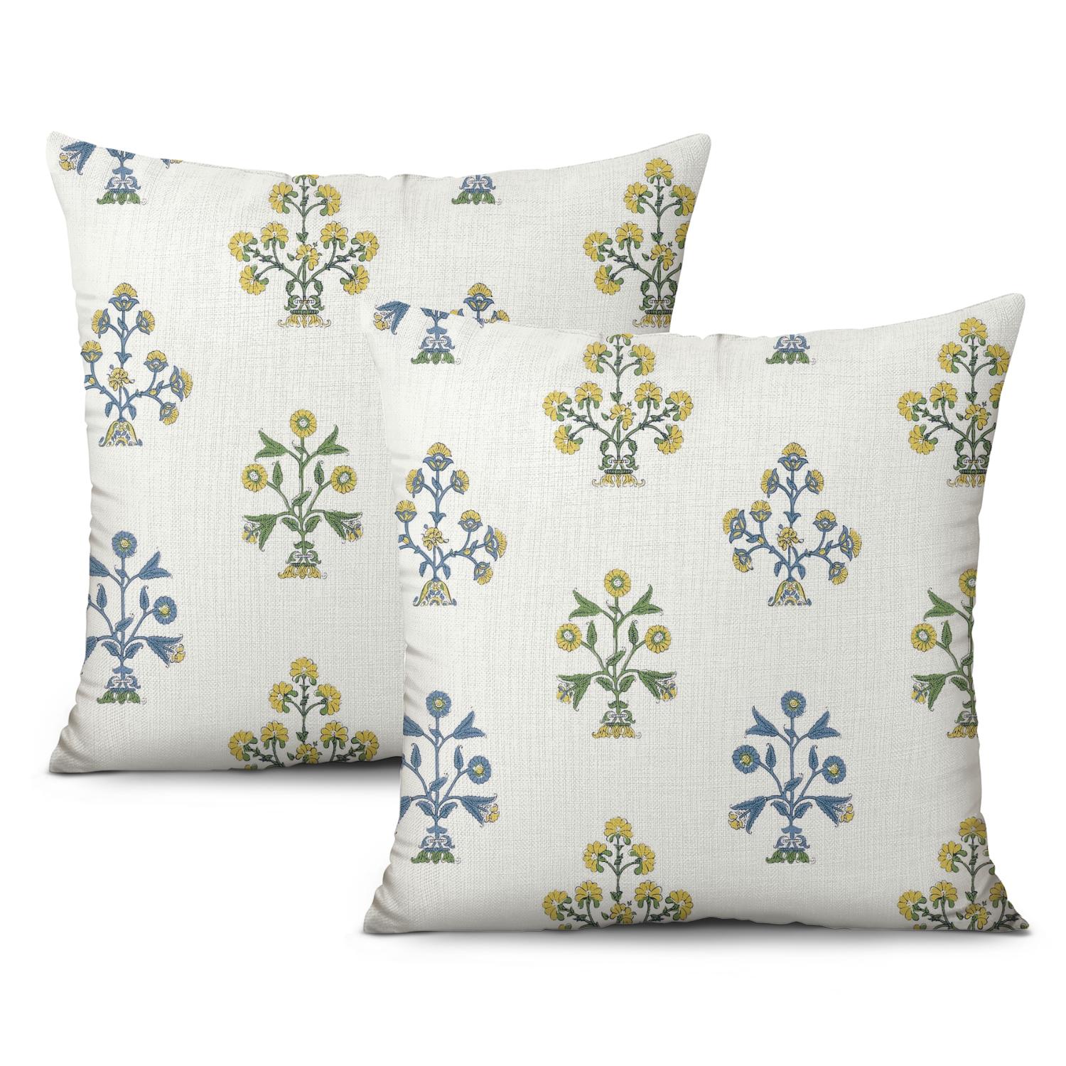 Blue and Cream Floral Pillow Covers 2-Pack of Vintage Chinoiserie Linen Cases Pillow Covers for ...