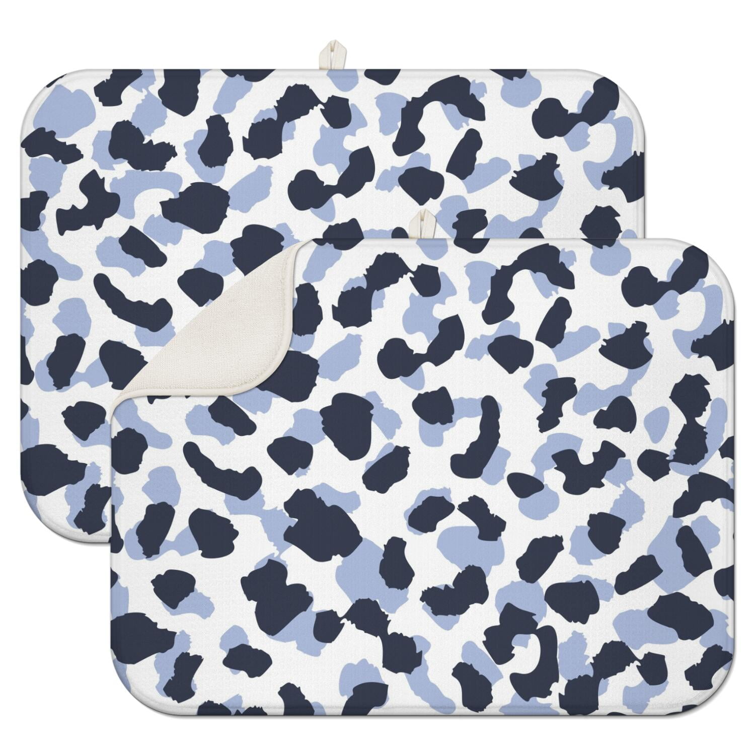 Blue and Dark Blue Leopard Pattern Dish Drying Mat for Kitchen 1 Pack ...
