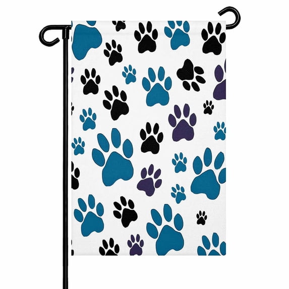 Blue and Garden Flag 28x40 Inch Black Dog Paw Print Double Sided Small ...