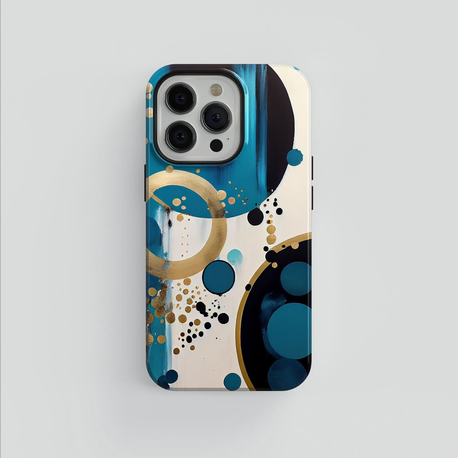 Blue and Gold Abstract Circles Tough Phone Case, Dual-Layer Protective ...