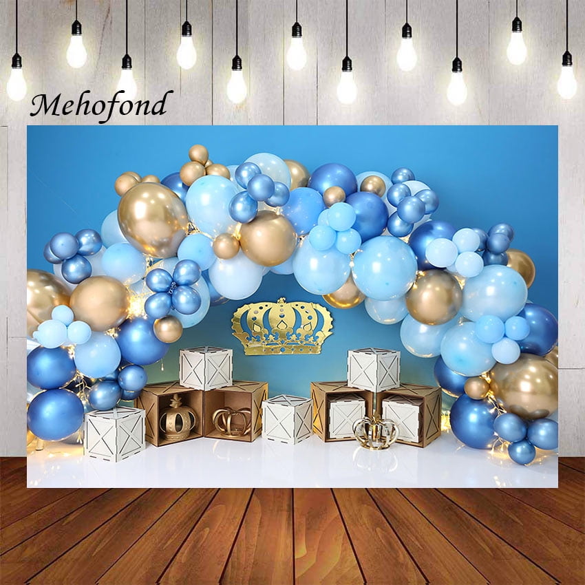 Blue and Gold Balloons Boy Birthday Party Cake Smash r Photo Backdrop ...