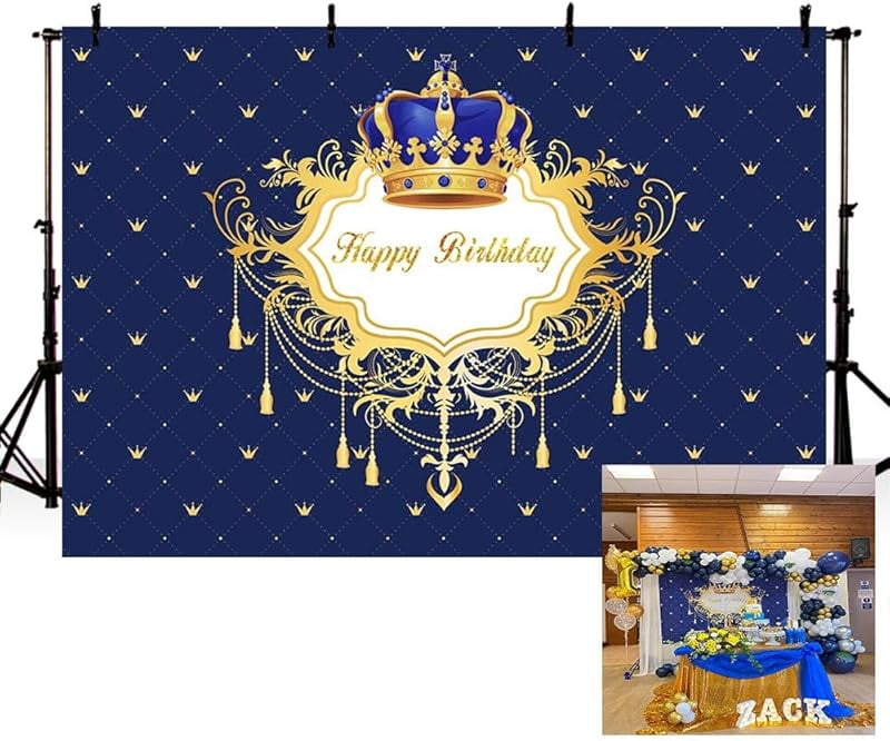 Blue and Gold Boy Happy Birthday Photo Background Prince Celebration ...