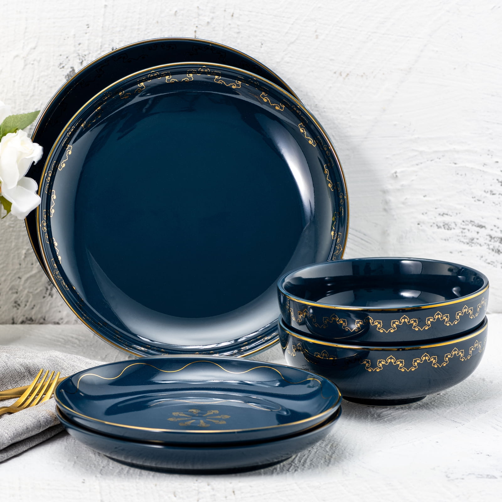Blue and Gold Dinnerware Set,High Class Porcelain Dinnerware Full ...