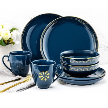 222 Fifth Brittany Stoneware Dinnerware Set, 12-Piece, Navy Floral ...