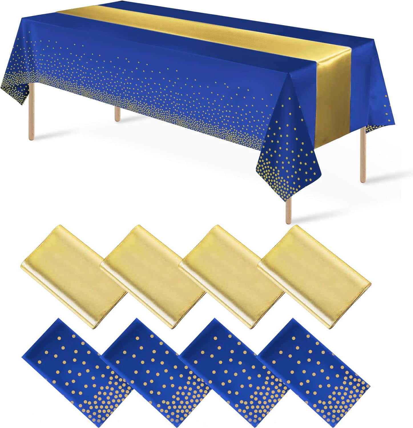 Blue and Gold Dot Party Table Decorations Set with Disposable ...