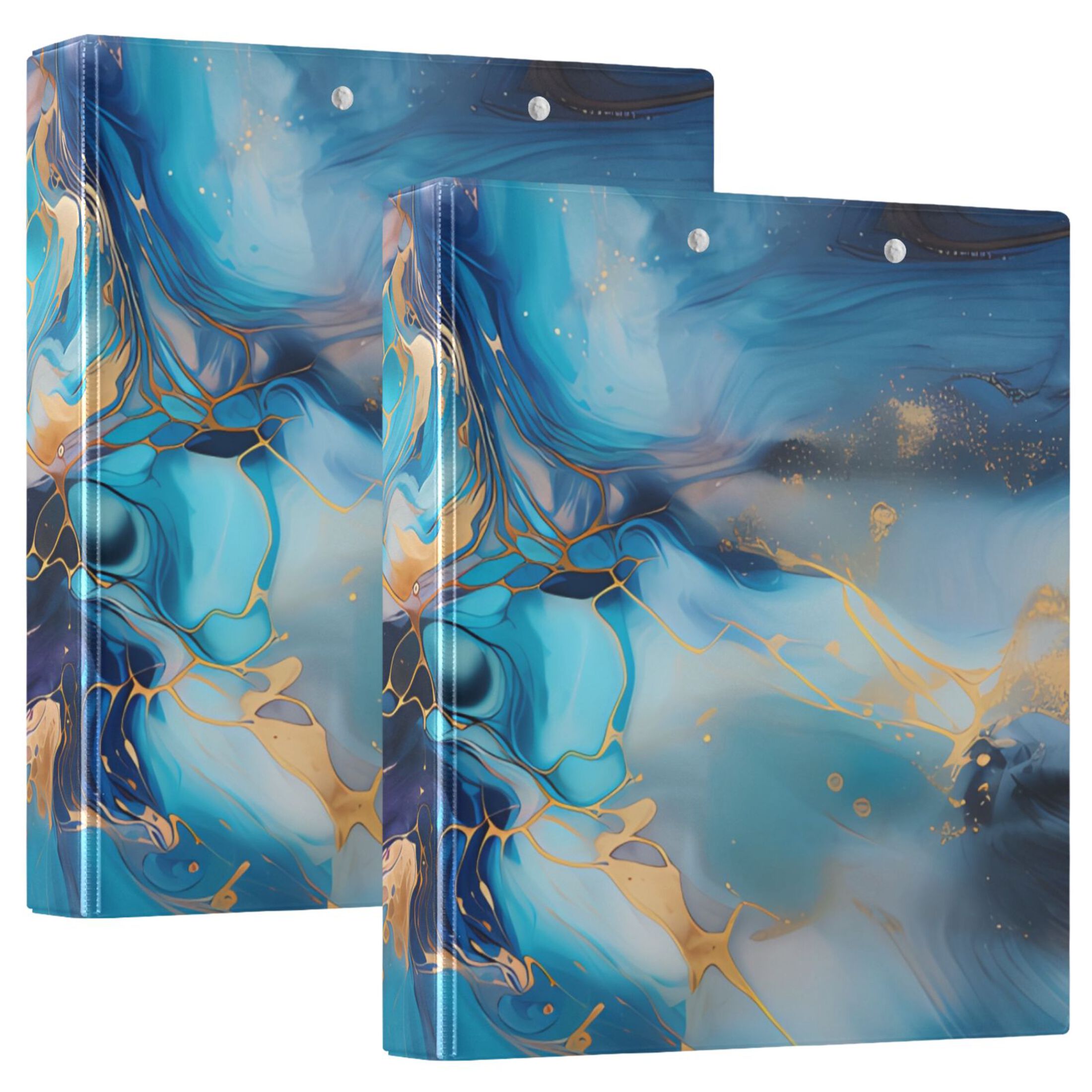 Blue and Gold Fluid Marble 3 Ring Hardcover Binders 1.5" Round Rings ...