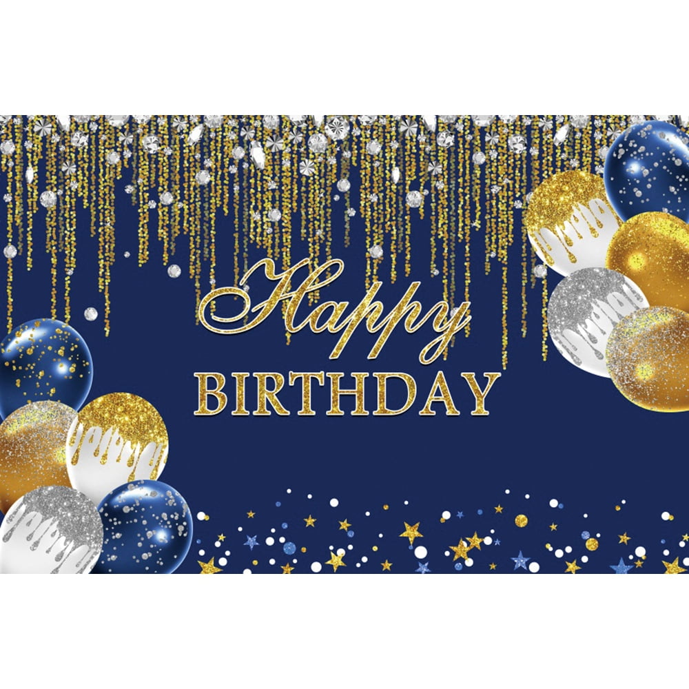 Blue and Gold Happy Birthday Backdrop Golden Balloons Photography ...