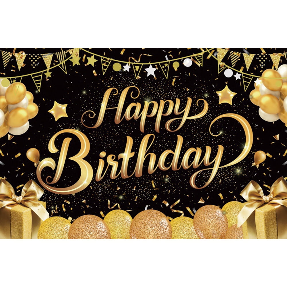Blue and Gold Happy Birthday Backdrop Golden Balloons Photography ...