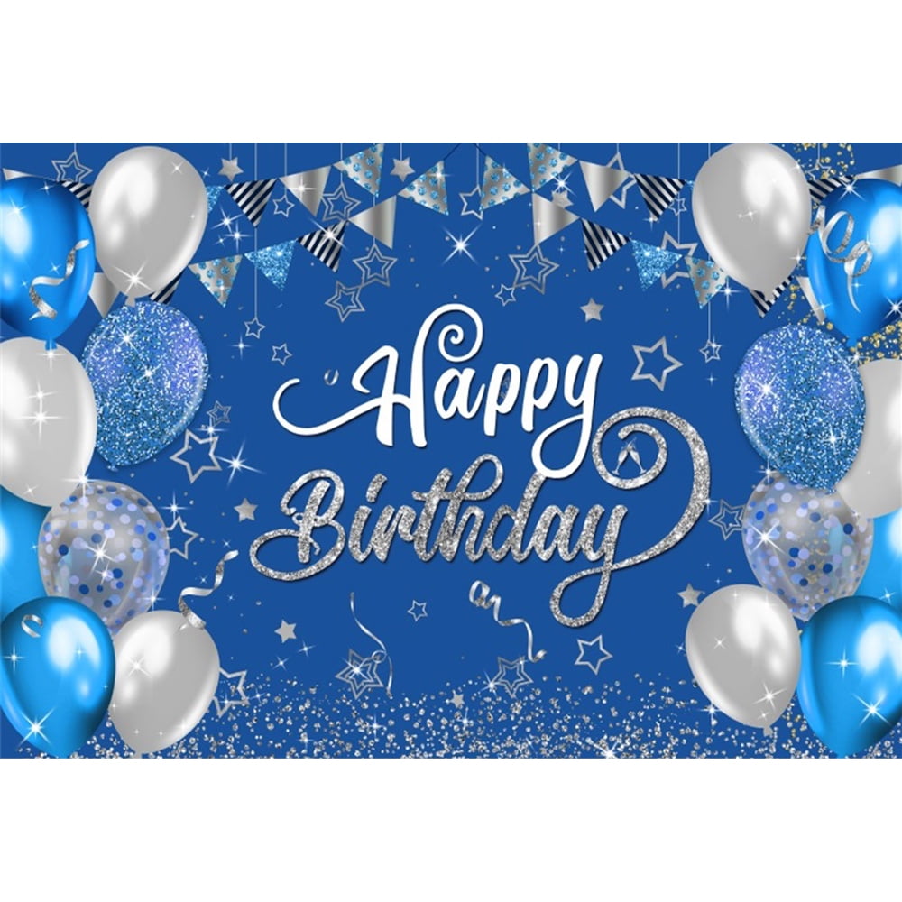 Blue and Gold Happy Birthday Backdrop Golden Balloons Photography ...