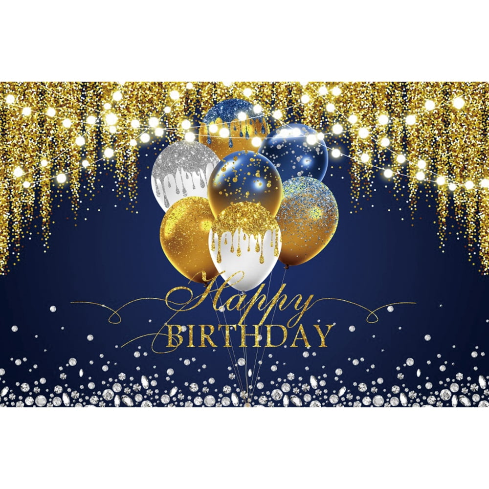 Blue and Gold Happy Birthday Backdrop Golden Balloons Photography ...