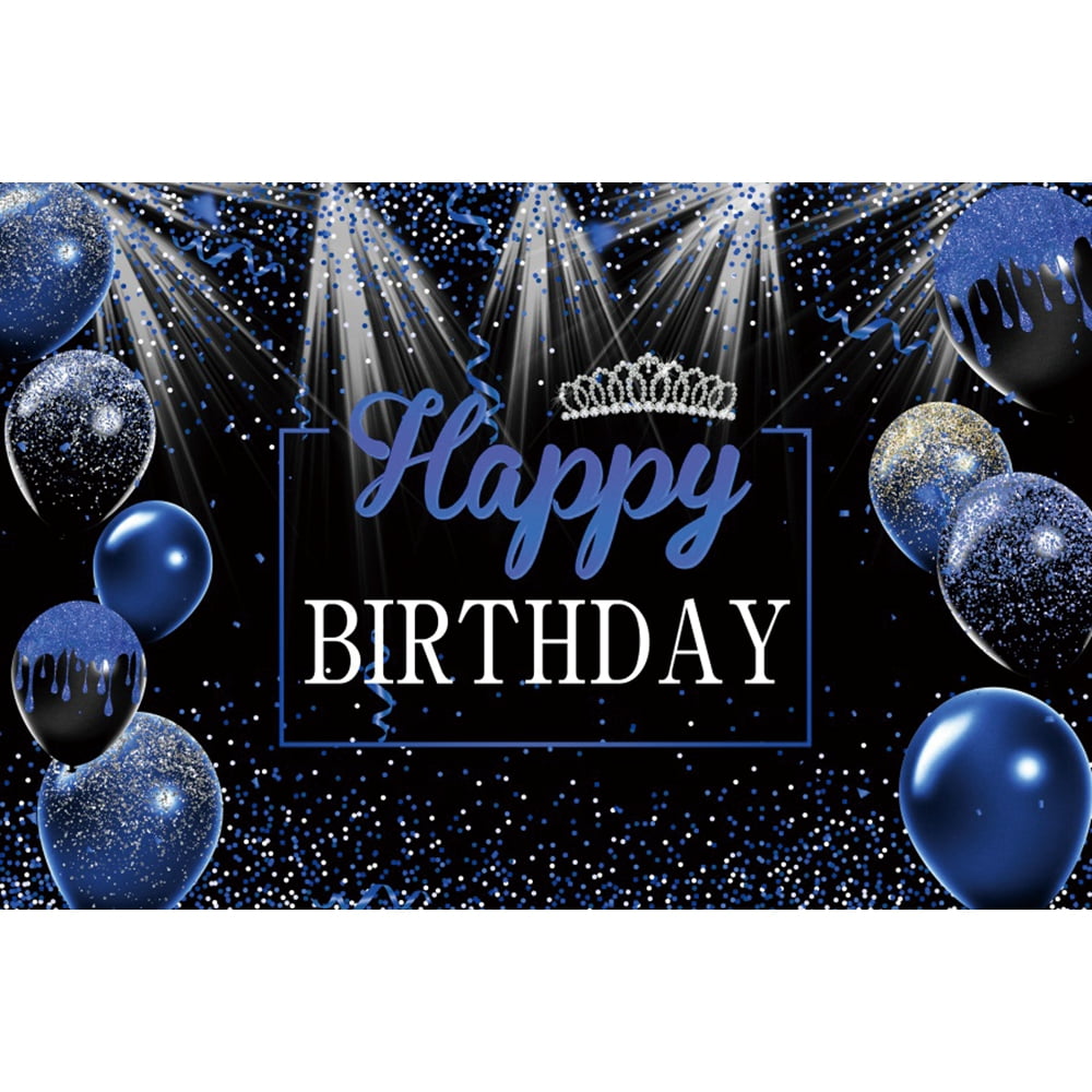 Blue and Gold Happy Birthday Backdrop Golden Balloons Photography ...