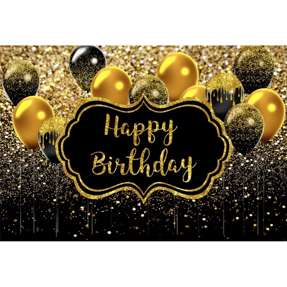 Blue and Gold Happy Birthday Backdrop Golden Balloons Photography ...