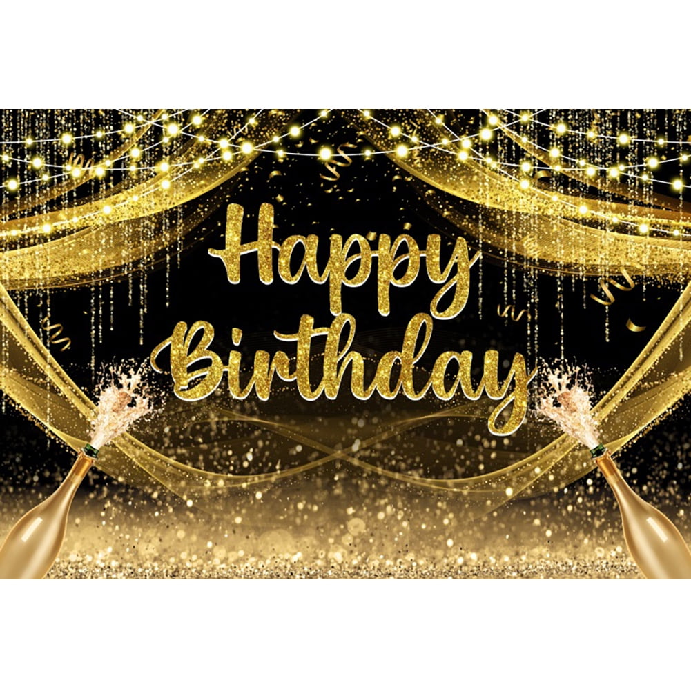 Blue and Gold Happy Birthday Backdrop Golden Balloons Photography ...