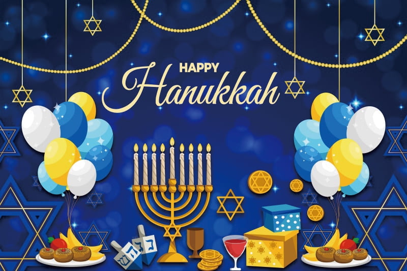 Blue and Gold Happy Hanukkah Background Jewish Festival Holiday Party ...