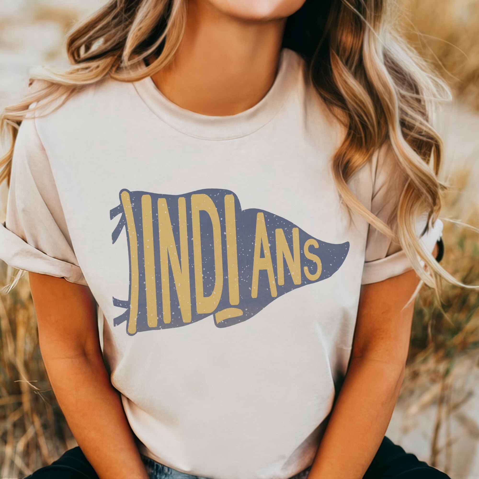 Blue and Gold Indians Pennant Mascot Tshirt Indians TShirt Pennant ...