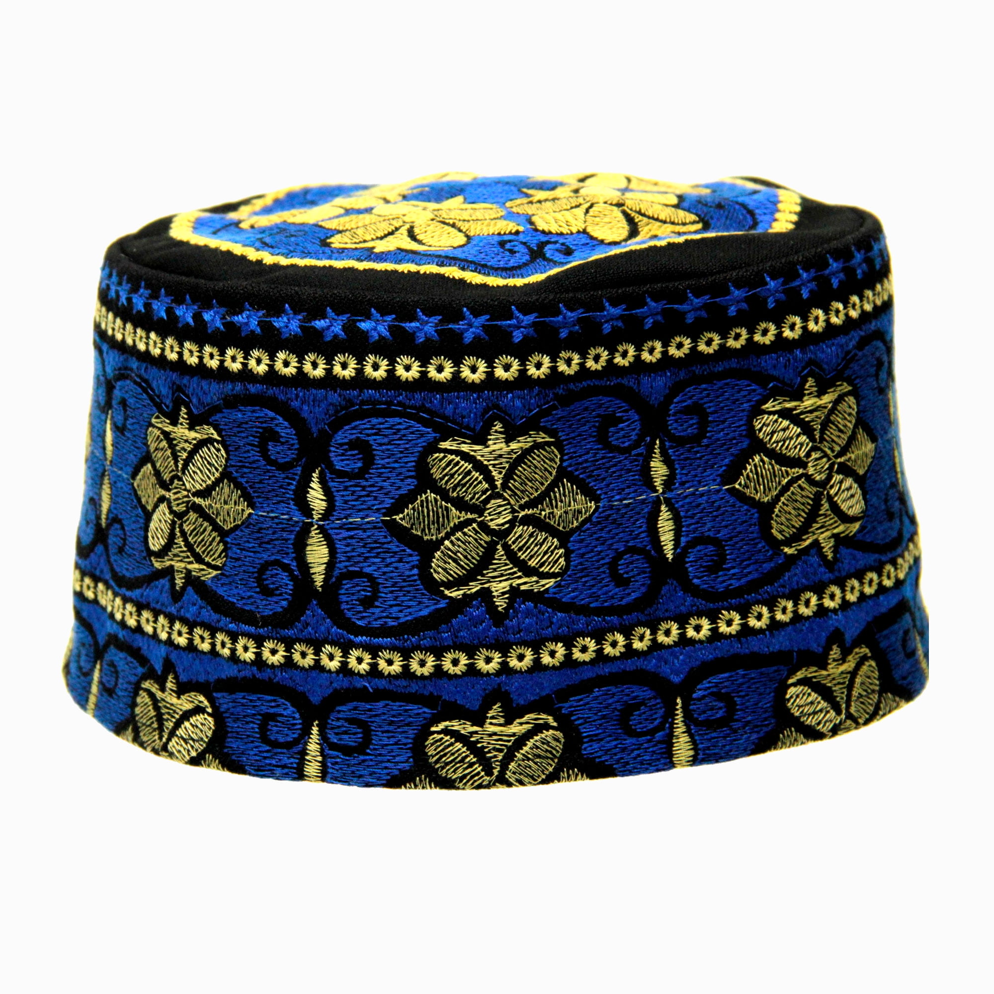Blue and Gold Kufi Crown Ornate Embroidered Rigid Prayer Cap-56 ...
