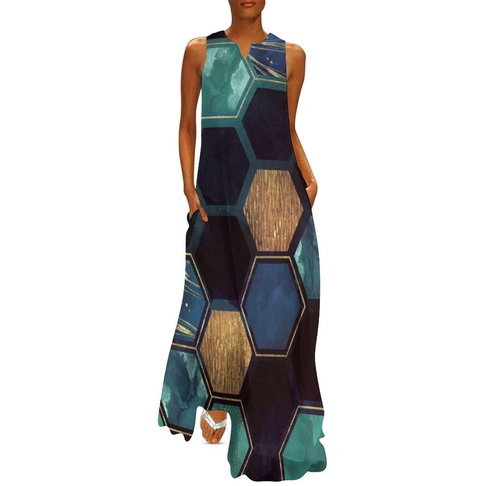 Blue and Gold Long Dress evening dress women short dresses daring Dress ...