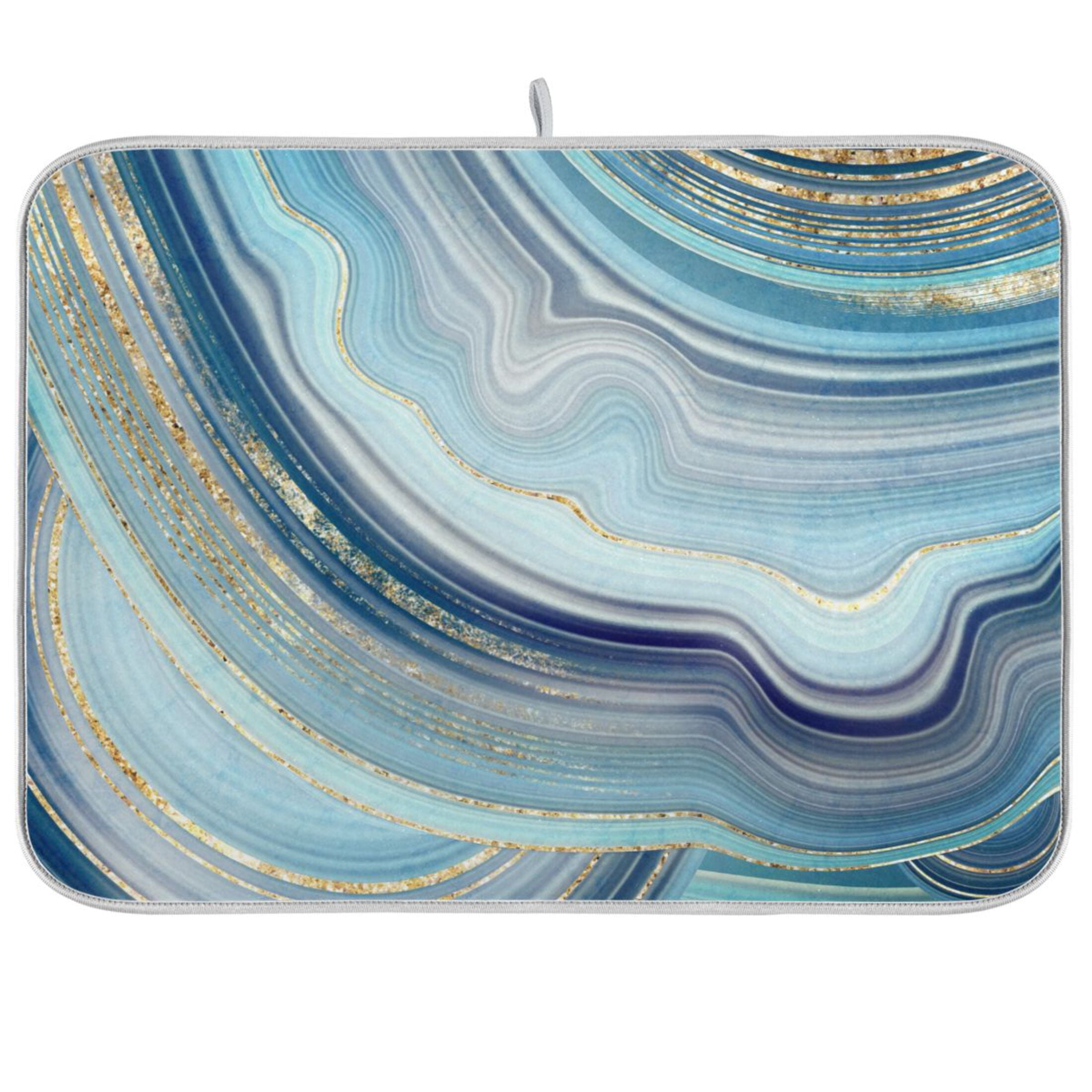 Blue and Gold Marble Dish Drying Mat Microfiber Kitchen Mats Large ...