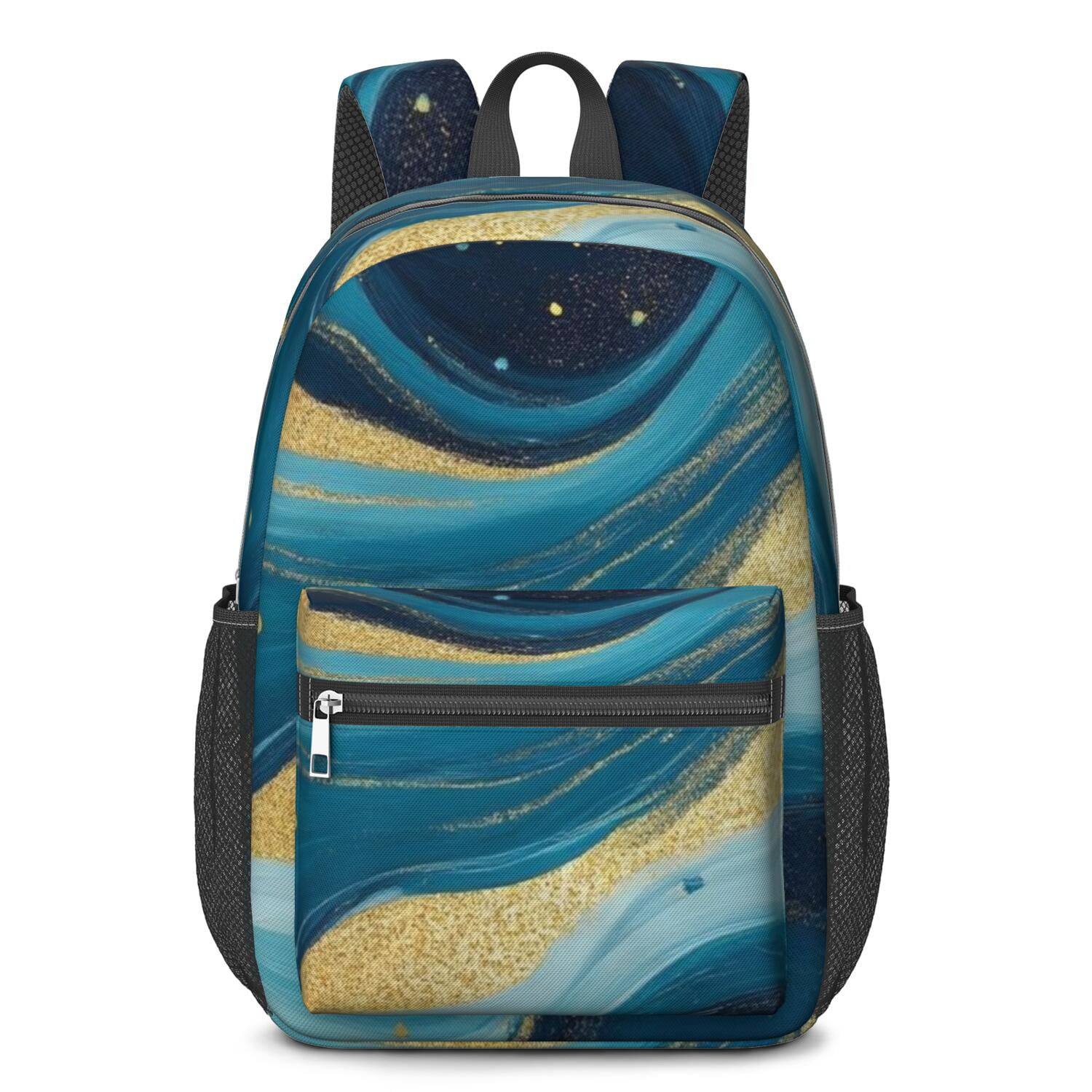 Blue and Gold Marble Pattern 17" School Backpacks for Teens,Waterproof ...
