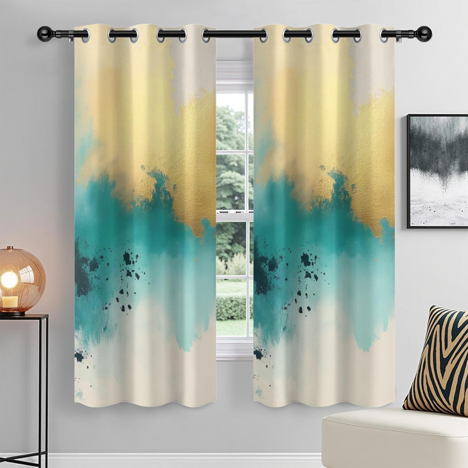 Blue and Gold Marble Pattern Blackout Curtains,Triple Weaved Fabric ...