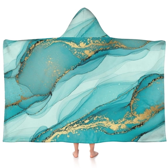 Blue and Gold Marble Pattern Teens Hooded Bath Towel Wrap for Ages 3 To ...