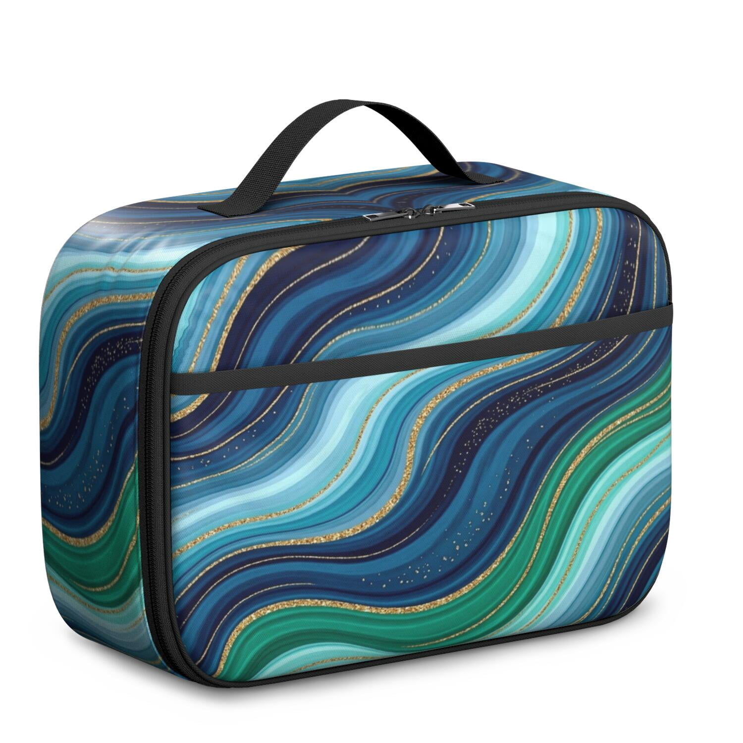 Blue and Gold Marble Pattern Teens Insulated Bento School Lunch Bag, 12 ...