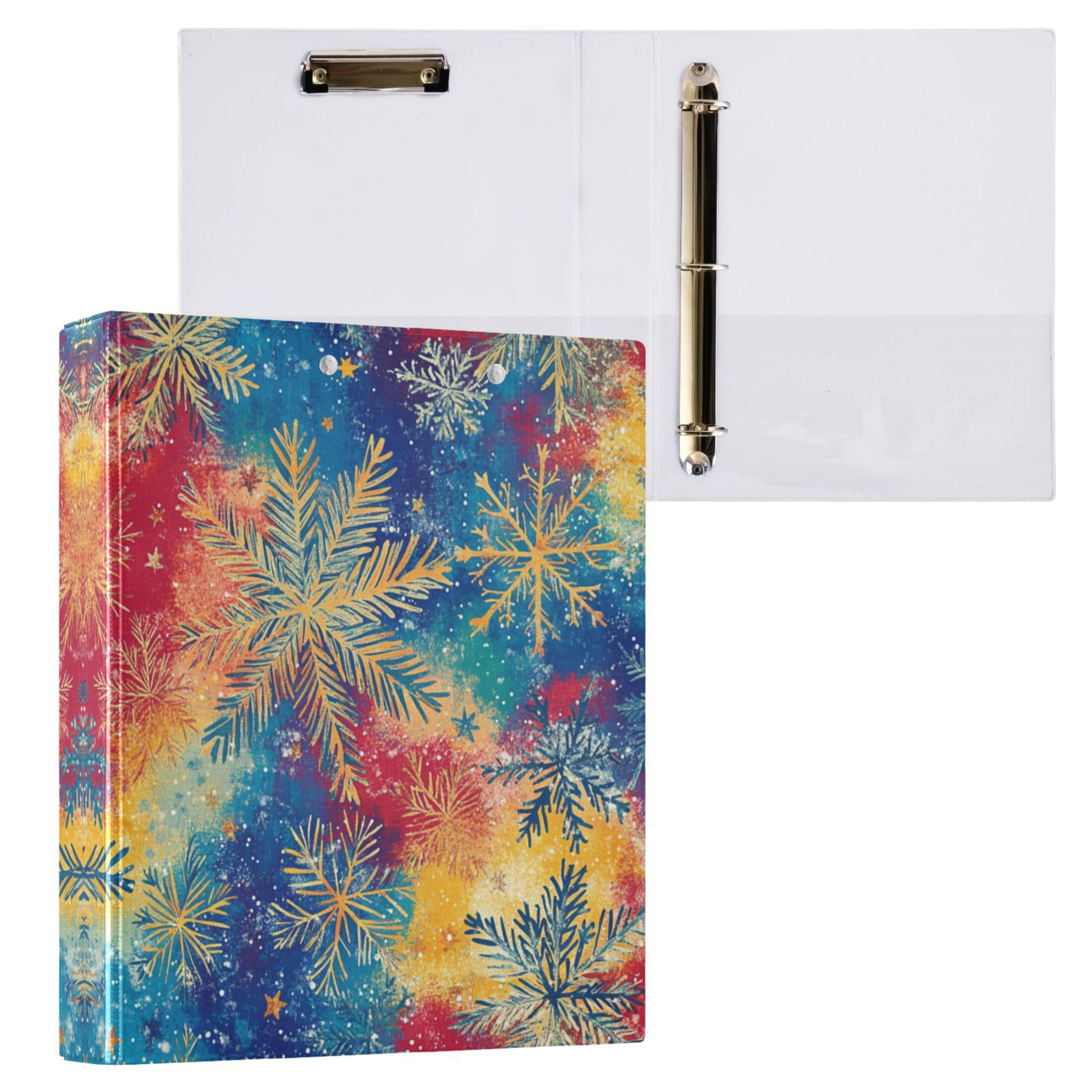 Blue and Gold Snowflakes 3 Ring Hardcover Binders 1.5in Round Rings for ...