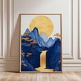 Blue and Gold Waterfall Poster Japanese Landscape Modern Nature Art ...
