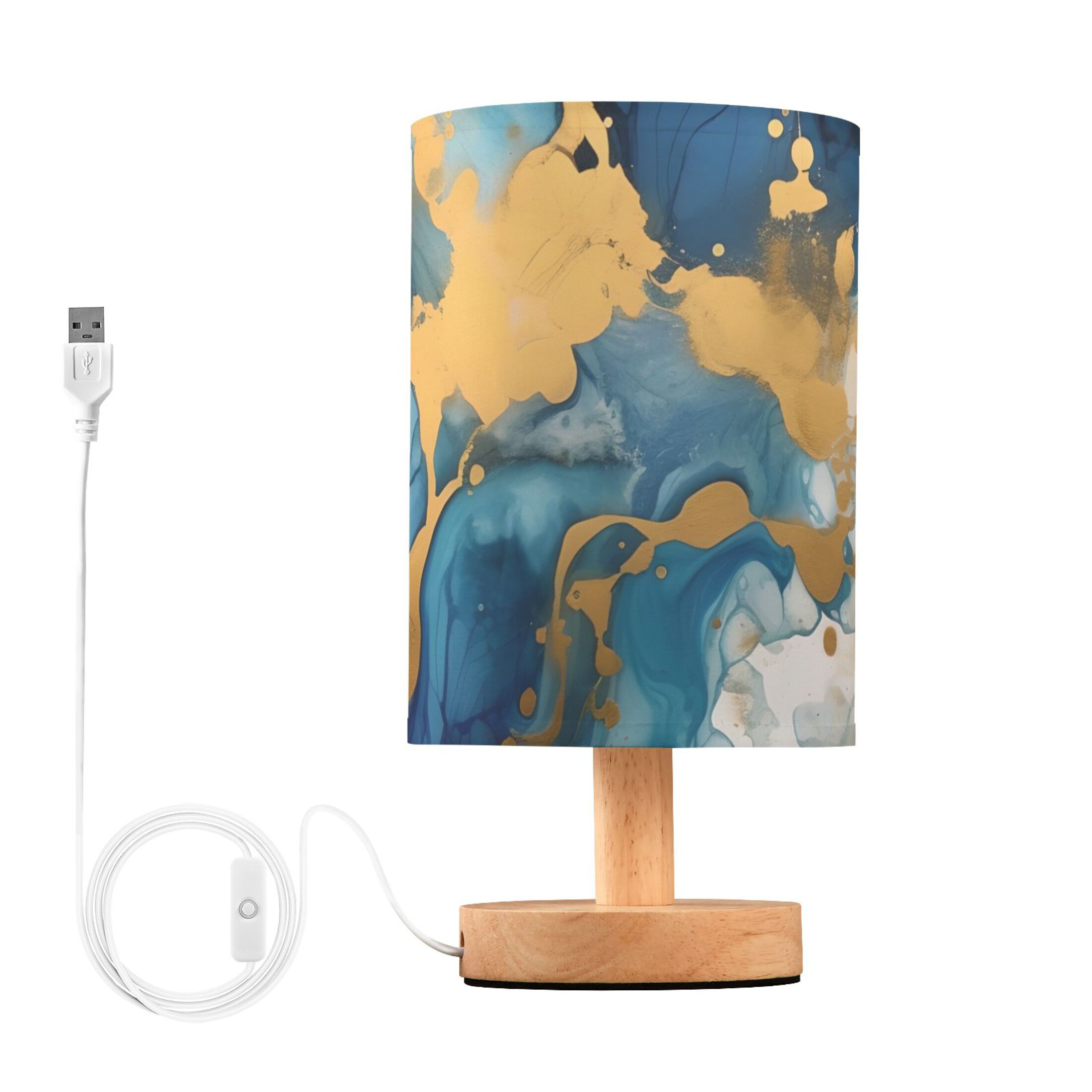Blue and Golden Marble Bedside Table Lamp LED Warm Lights with USB ...