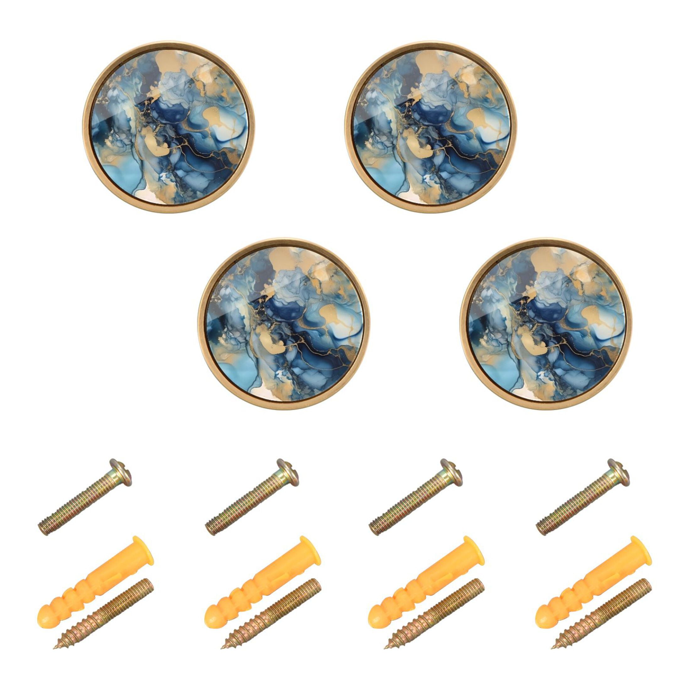 Blue and Golden Marble Cabinet Knobs Kitchen Drawers Knobs Door Round Pulls Knob Handles Dresser ...