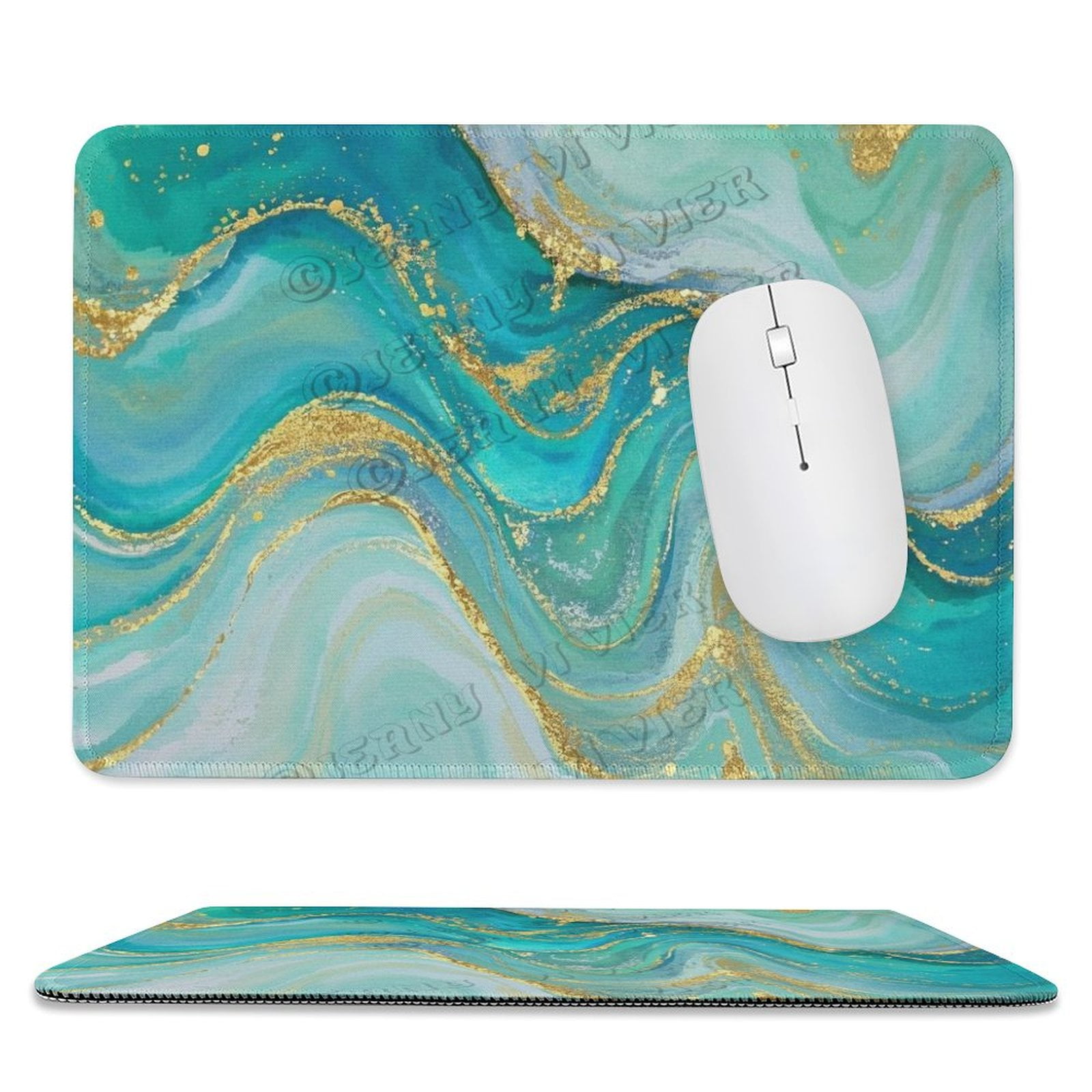 Blue and Golden Marble Mouse Pad, 8" x 10", Stitched Edge, Non-Slip ...