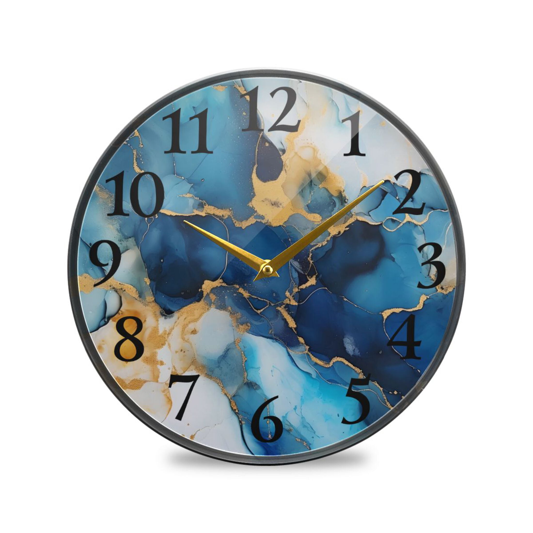 Blue and Golden Marble Wall Clocks Battery Operated 9.5 Inch Round ...